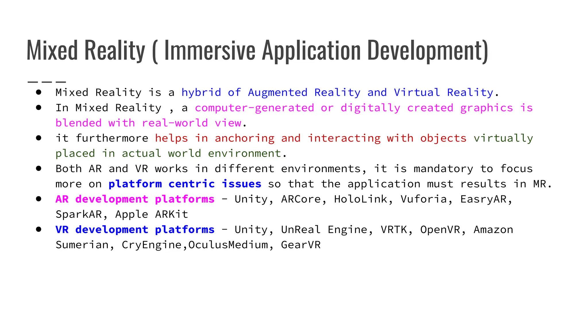 Augmented Reality and Virtual Reality-Cross platform theory-intro | PPTX