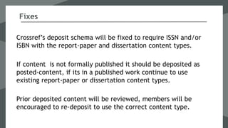 Crossref Schema Preprints aka Pre-pub content | PPT