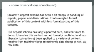 Crossref Schema Preprints aka Pre-pub content | PPT