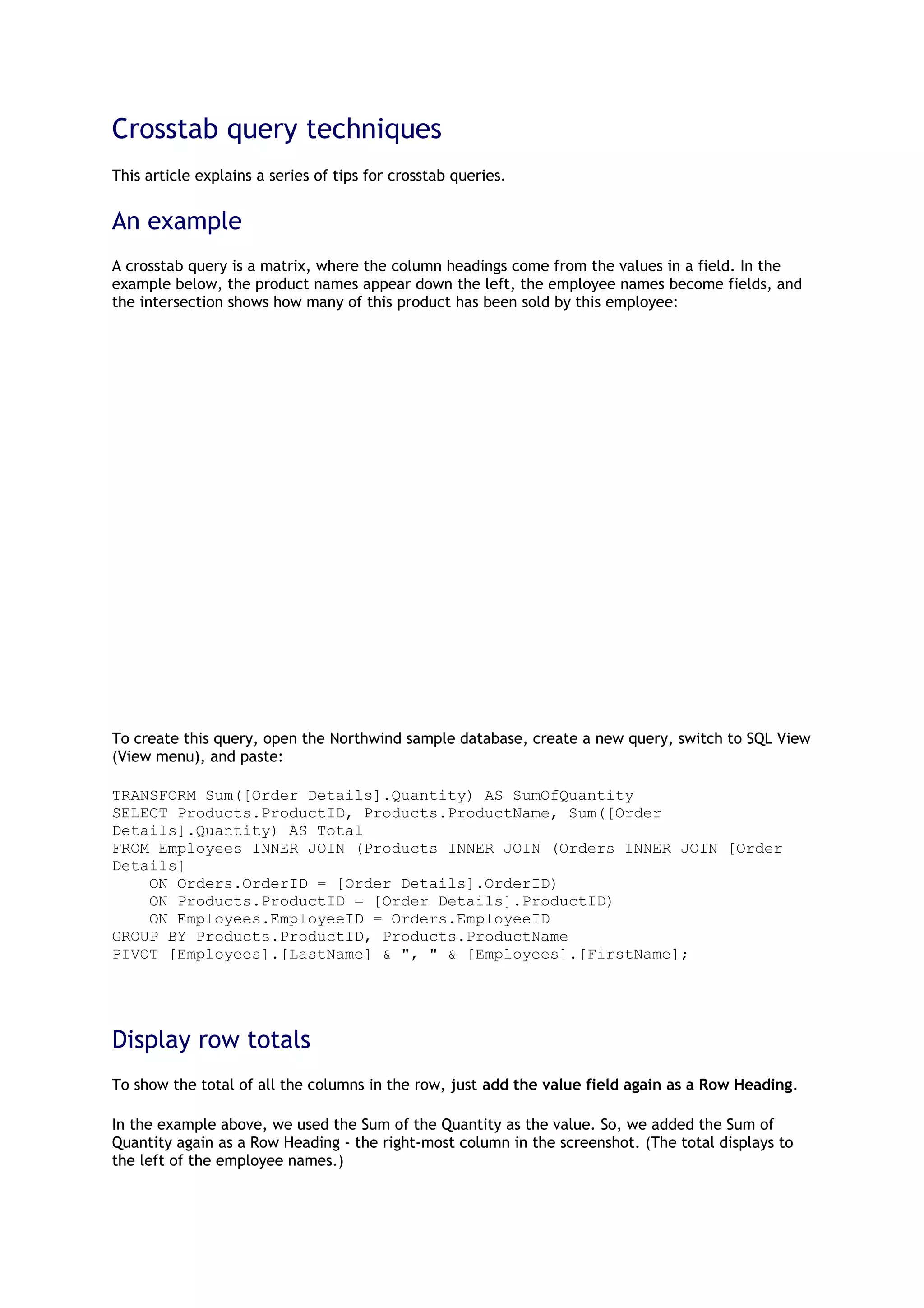 Crosstab query techniques | PDF