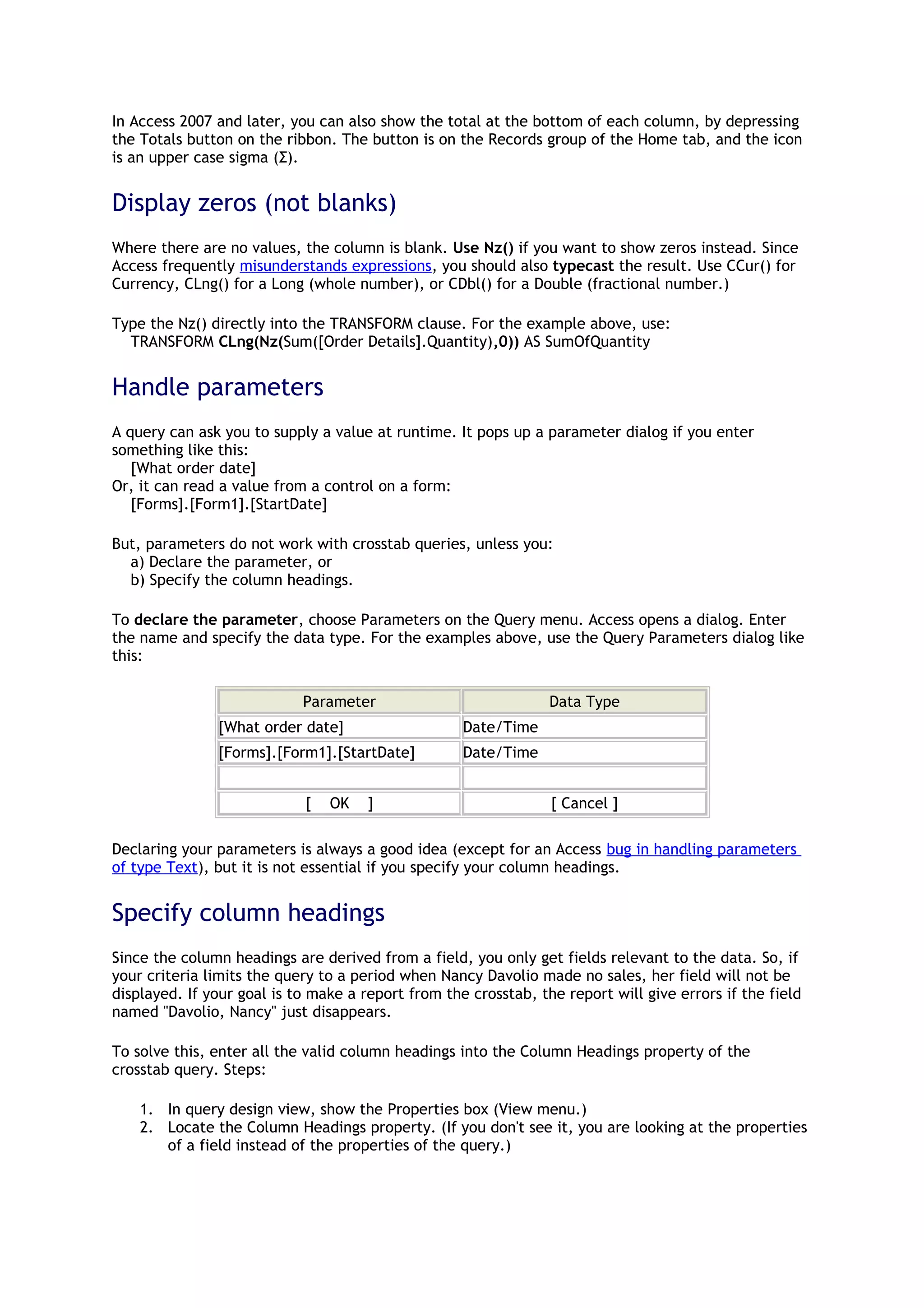Crosstab query techniques | PDF