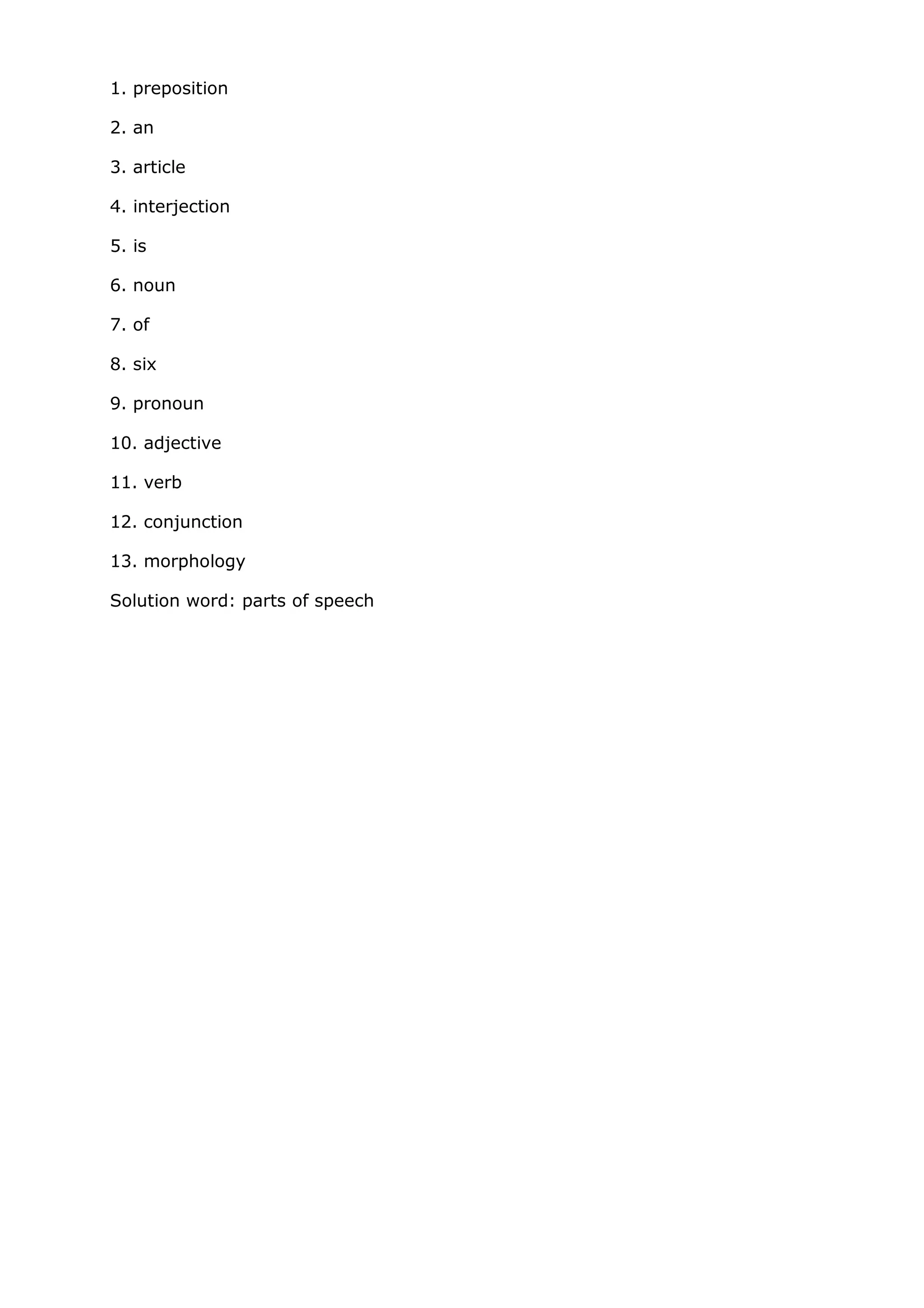 Parts of Speech Crossword | PDF
