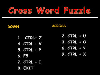 Cross word puzzle. | PPT