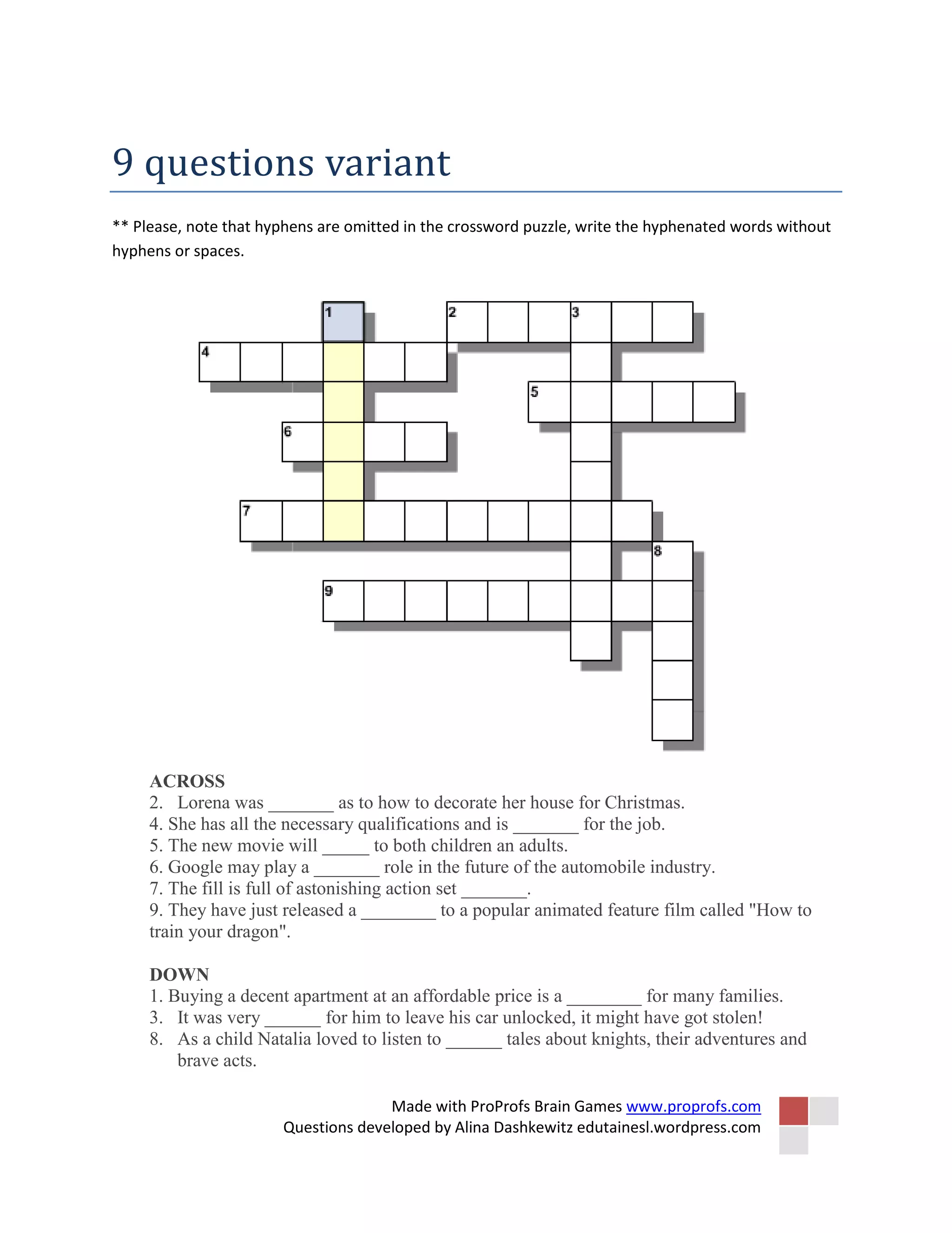 Crossword puzzle - Film Review Vocabulary Workshop | PDF