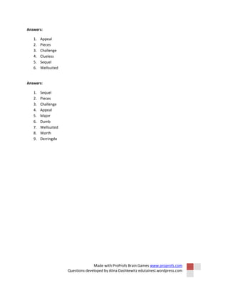 Crossword puzzle - Film Review Vocabulary Workshop | PDF