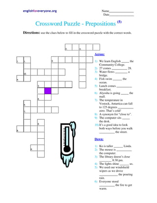 Crossword puzzle prepositions | PDF