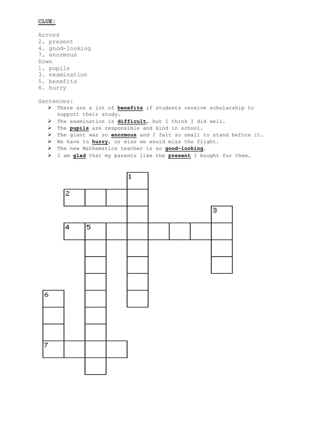 Crossword Puzzle (Synonym words) | DOCX