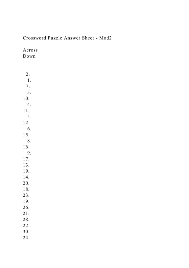 Crossword Puzzle Answer Sheet - Mod2AcrossDown 2. .docx | Computer Networking | Computing