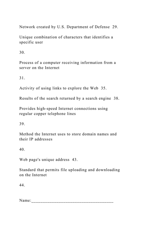Crossword Puzzle Answer Sheet - Mod2AcrossDown 2. .docx | Computer Networking | Computing