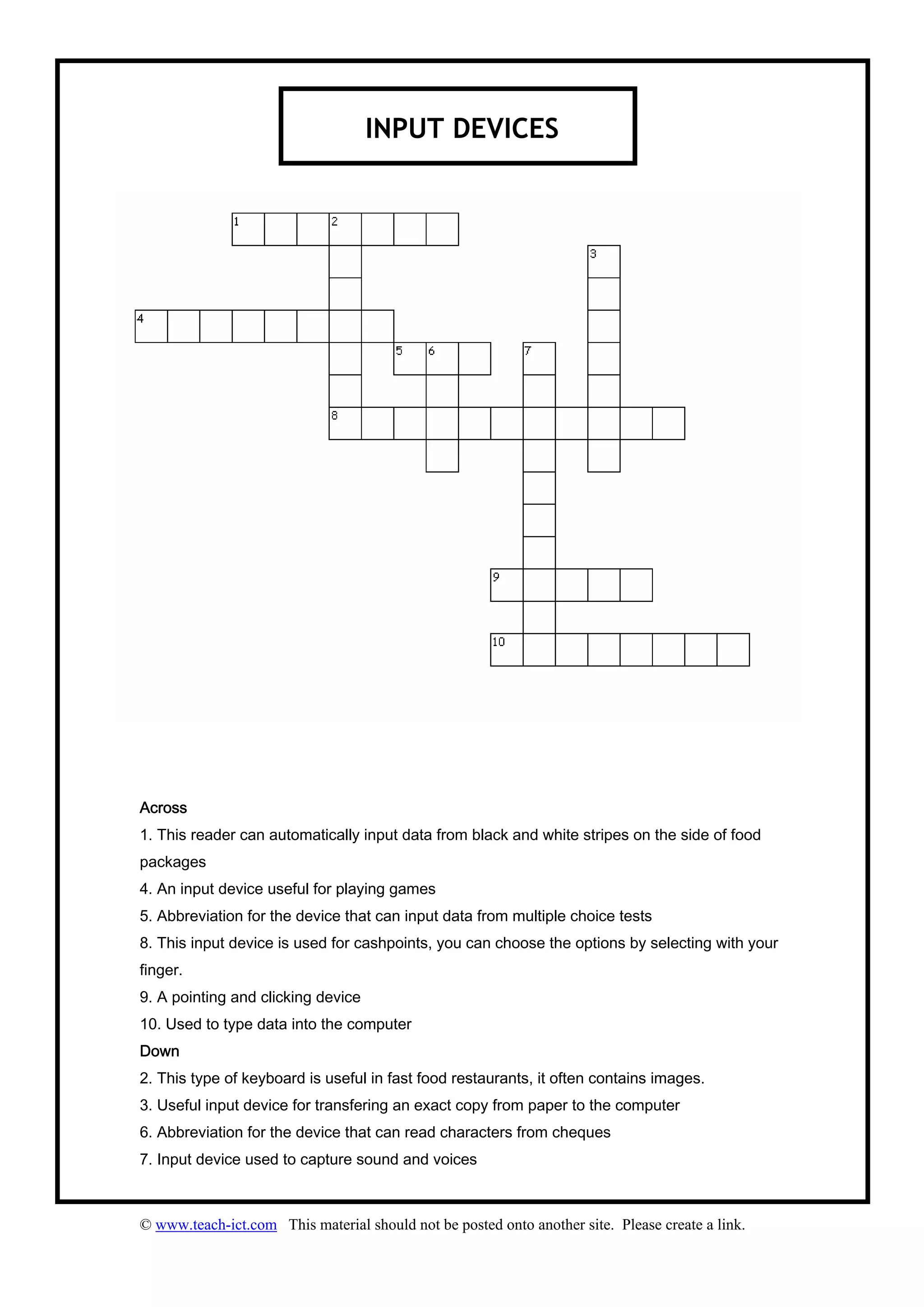 Input Devices Crossword Puzzle | PDF
