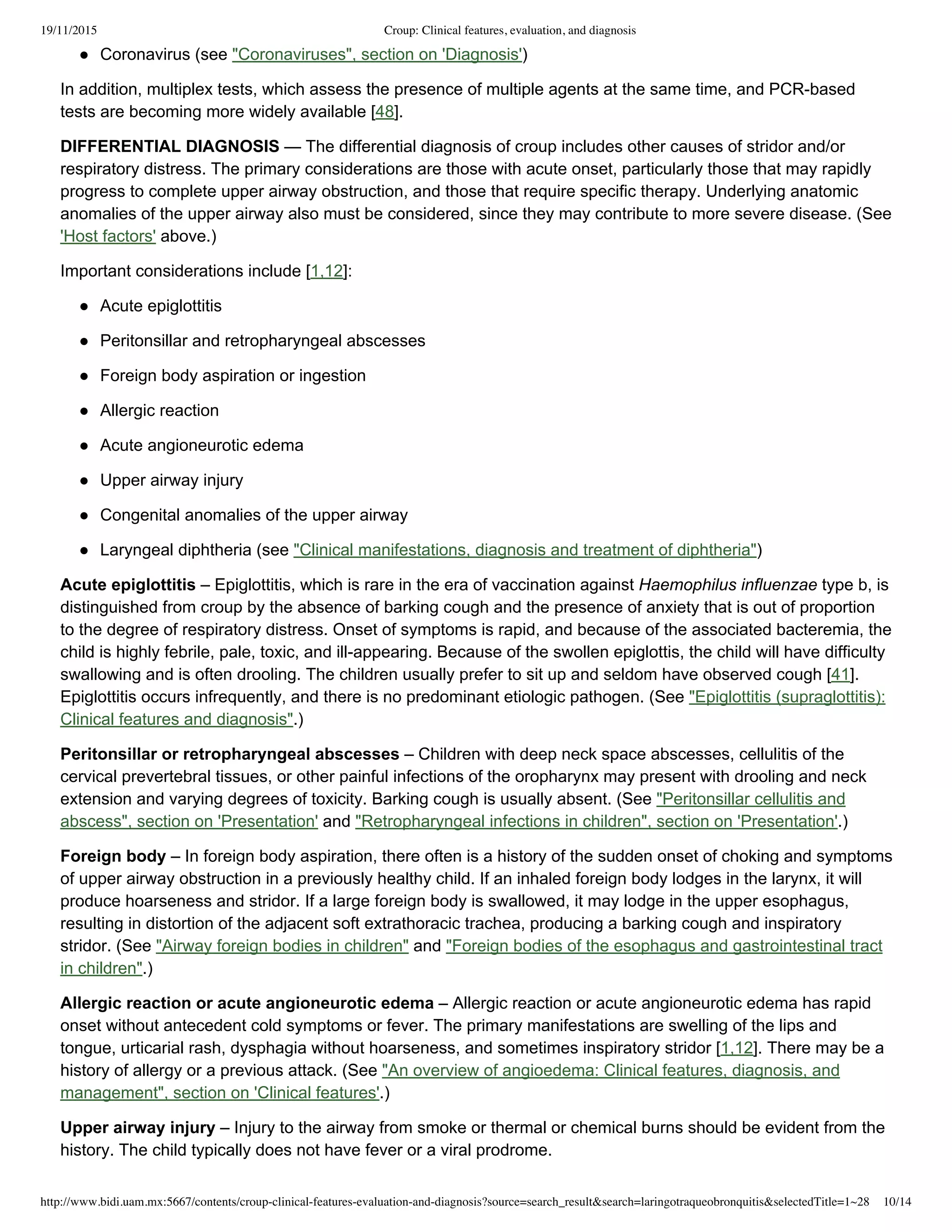 Croup clinical features, evaluation, and diagnosis | PDF | Infectious ...