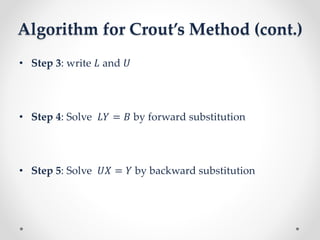 Crout s method for solving system of linear equations | PPTX