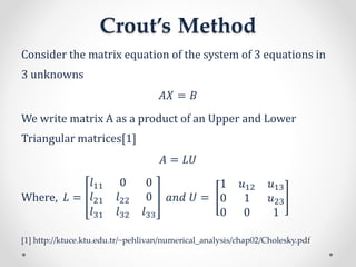 Crout s method for solving system of linear equations | PPTX