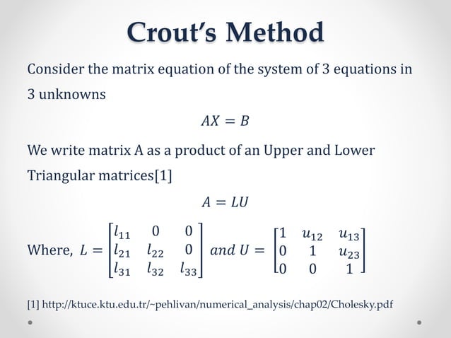 Crout s method for solving system of linear equations | PPTX | Physics | Science
