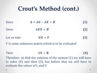 Crout s method for solving system of linear equations | PPTX