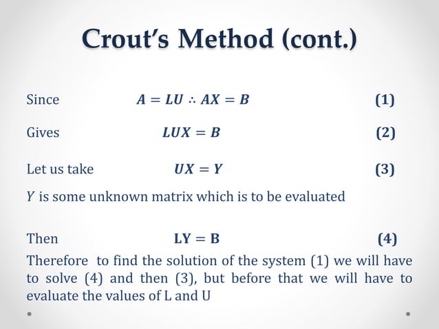 Crout s method for solving system of linear equations | PPTX | Physics | Science