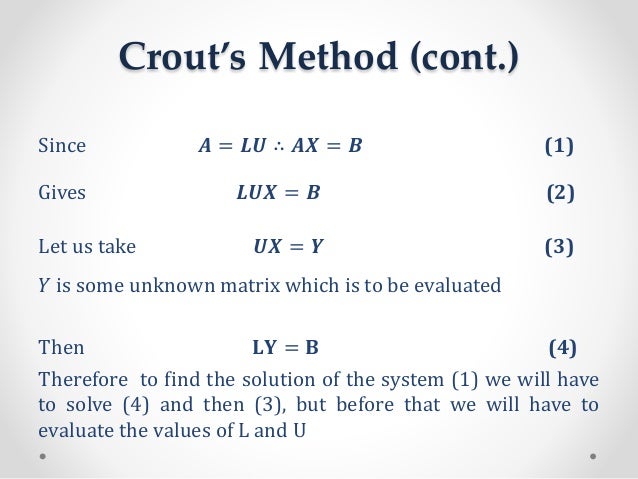 Crout S Method For Solving System Of Linear Equations