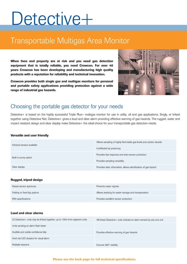 Crowcon Detective+ Portable Gas Detector - Spec Sheet | PDF