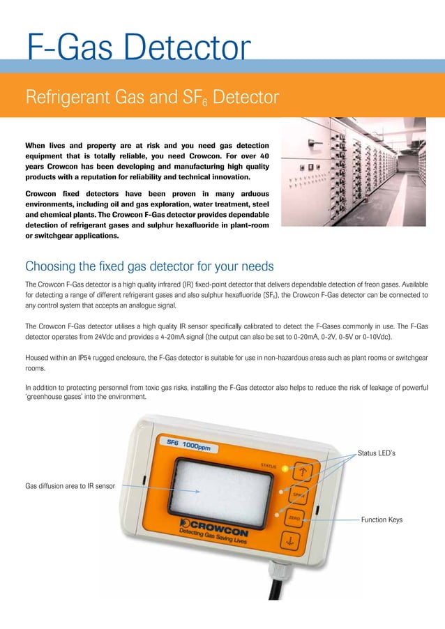 Crowcon F-Gas Fixed Gas Detector - Spec Sheet | PDF