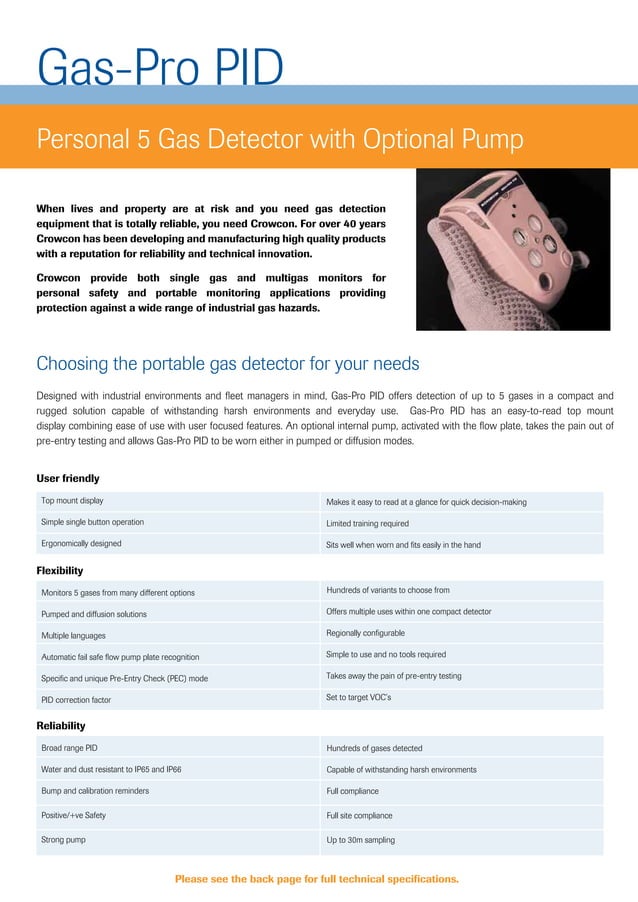 Crowcon Gas-Pro PID Portable Gas Detector | PDF