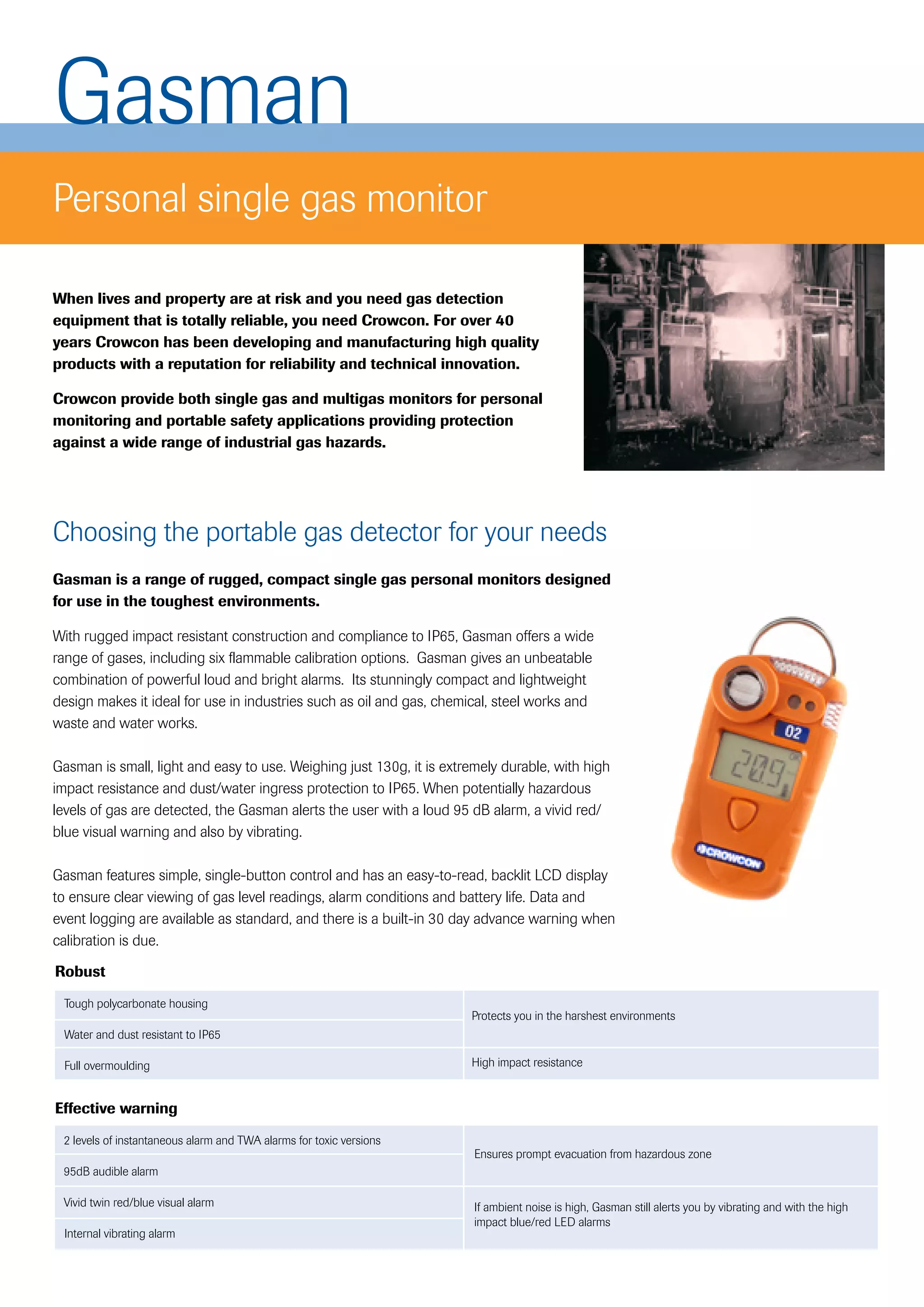 Crowcon Gasman Portable Gas Detector - Spec Sheet | PDF