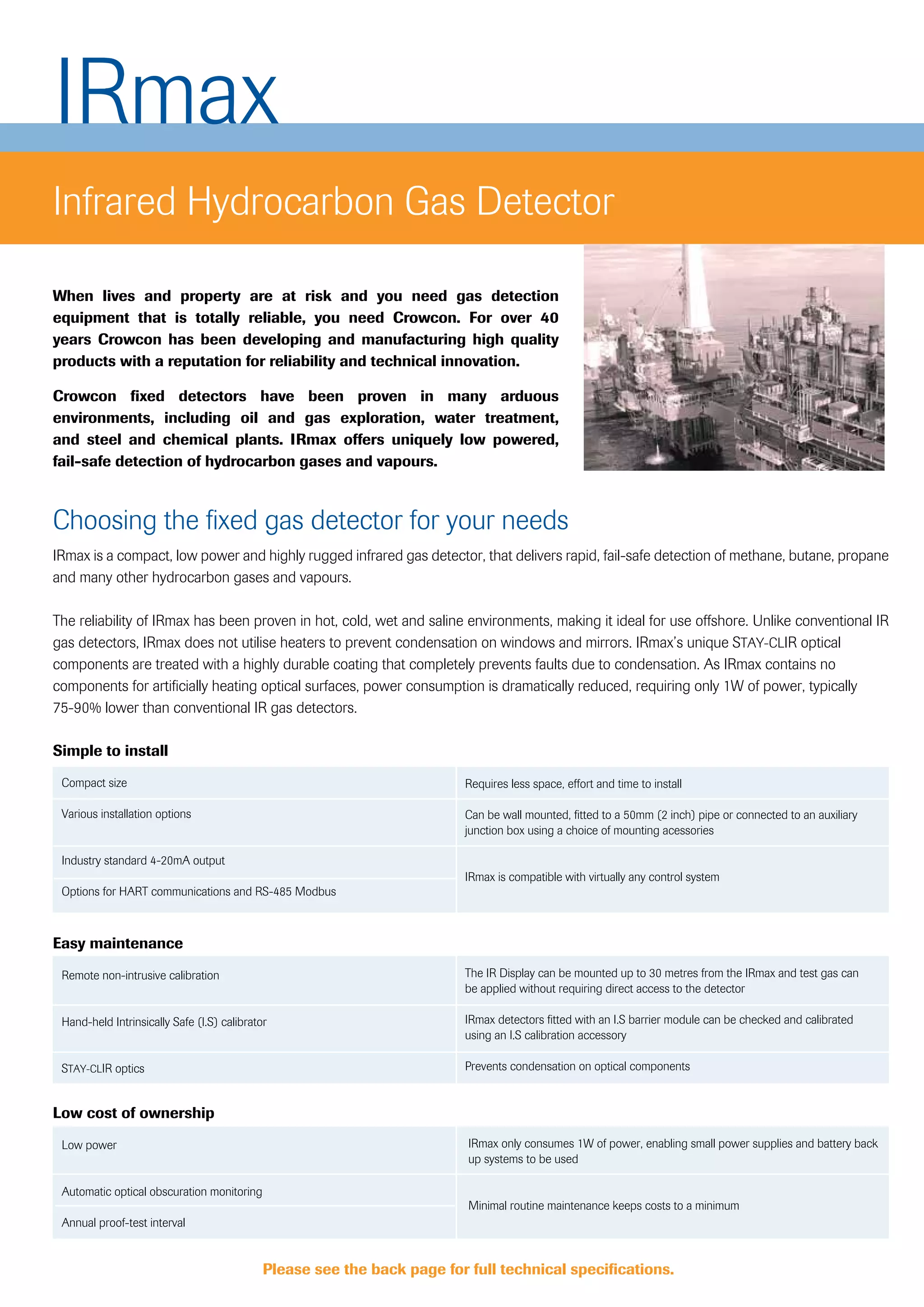 Crowcon IRmax Fixed Gas Detector - Spec Sheet | PDF