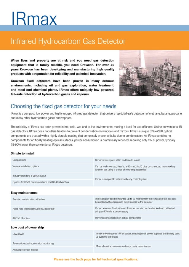 Crowcon IRmax Fixed Gas Detector - Spec Sheet | PDF