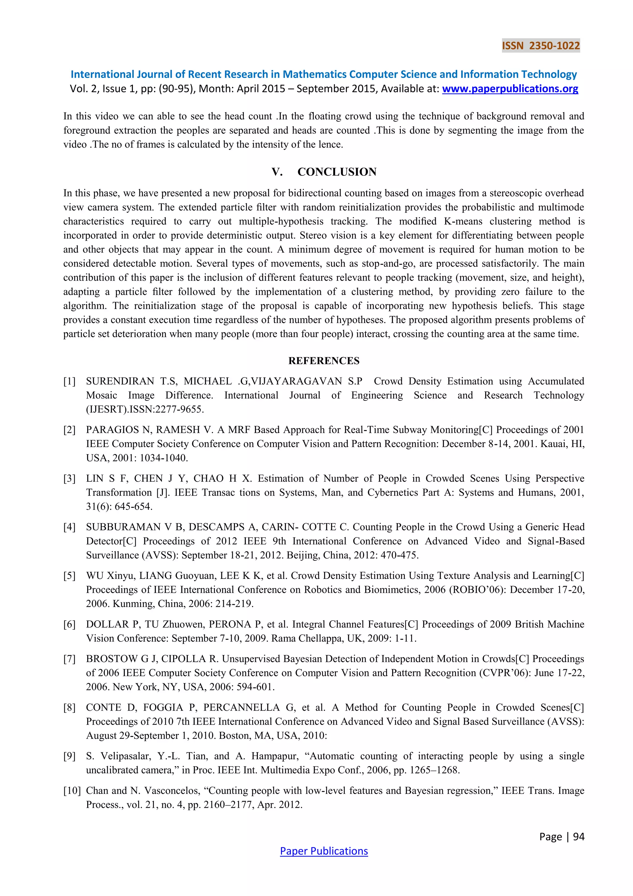 Crowd Density Estimation Using Base Line Filtering Pdf