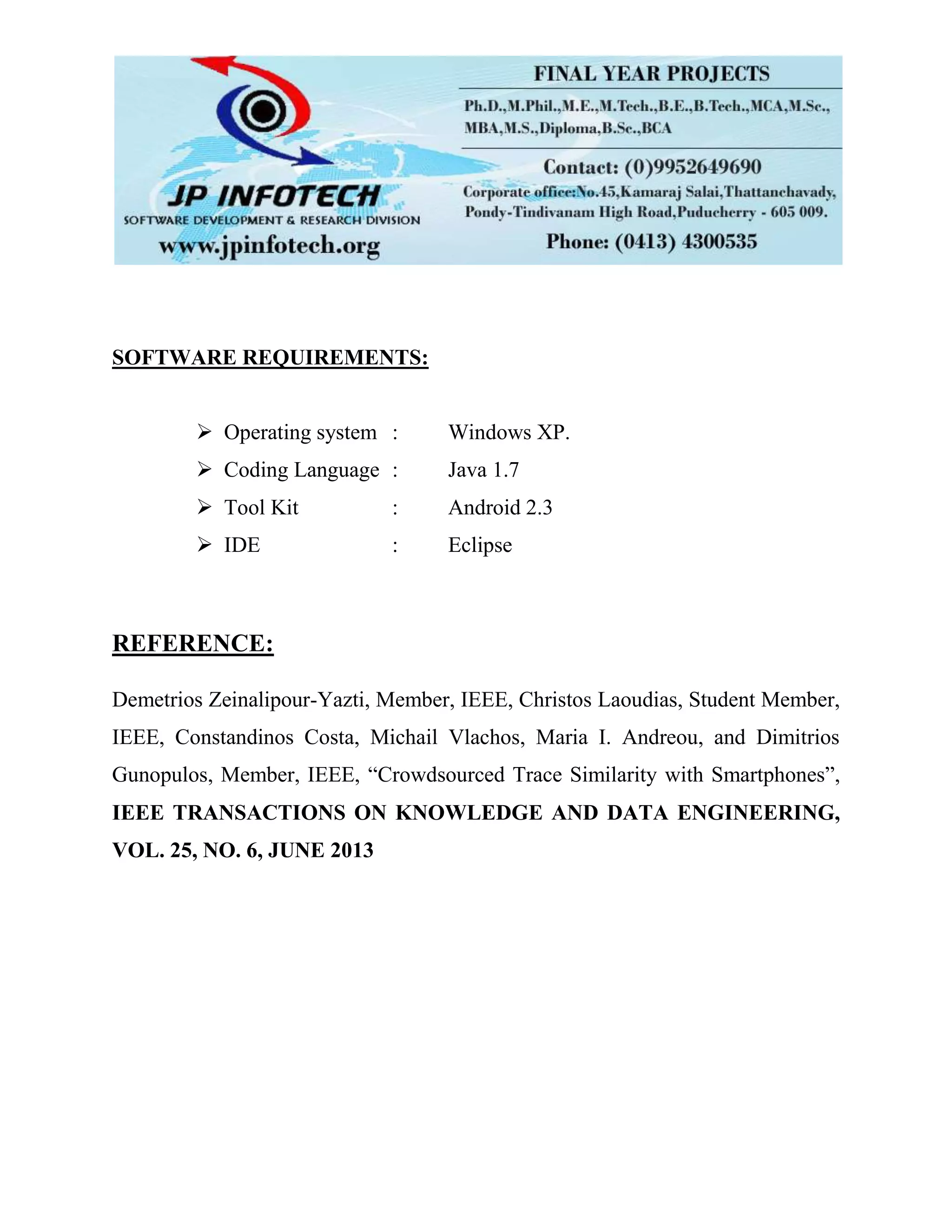 Crowdsourced trace similarity with smartphones | DOCX