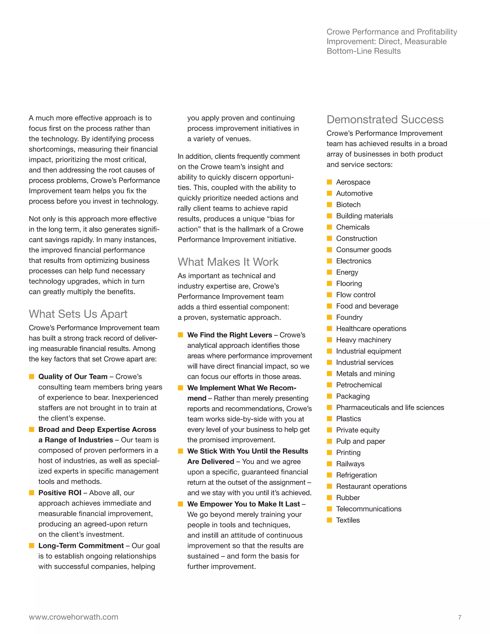 Crowe Performance Improvement Brochure | PDF