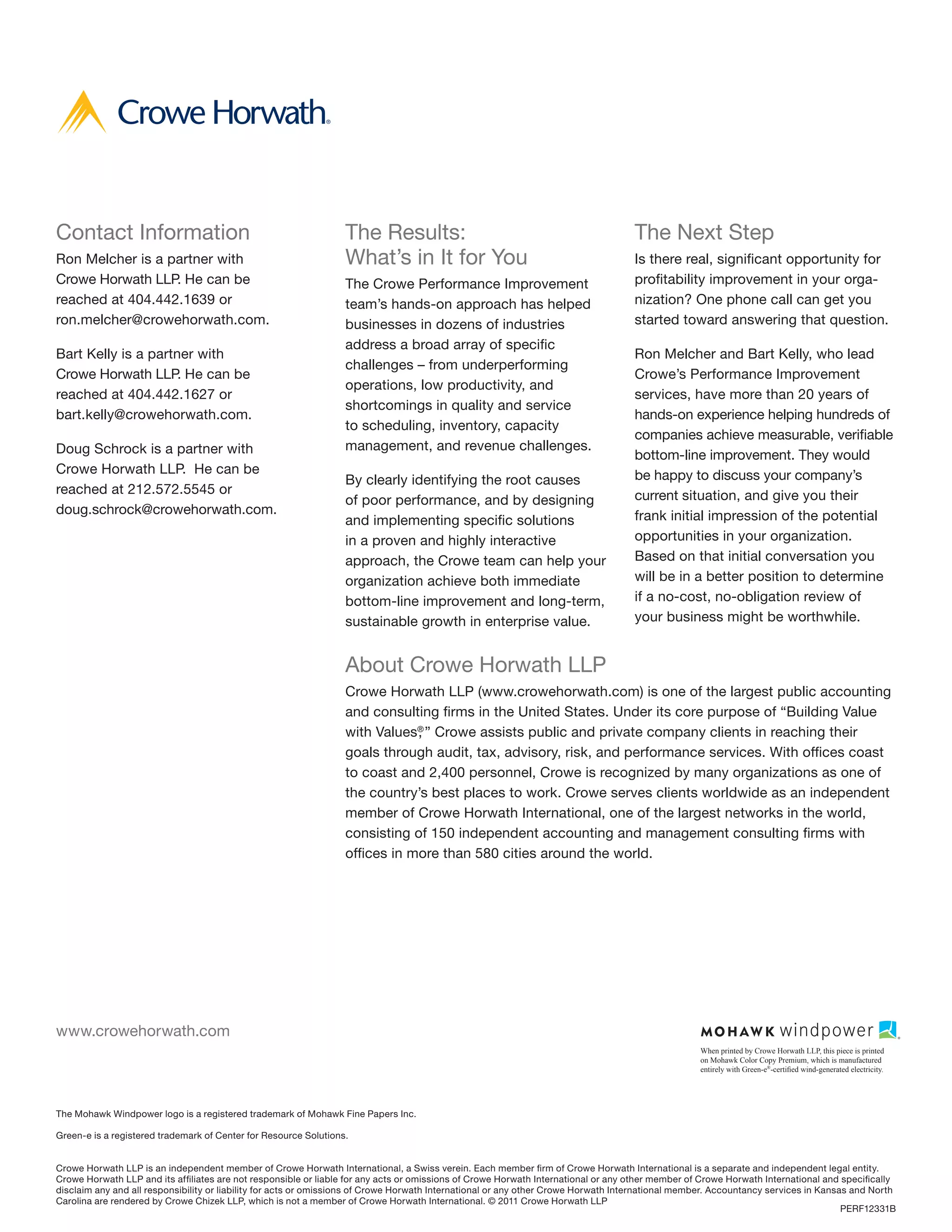 Crowe Performance Improvement Brochure | PDF