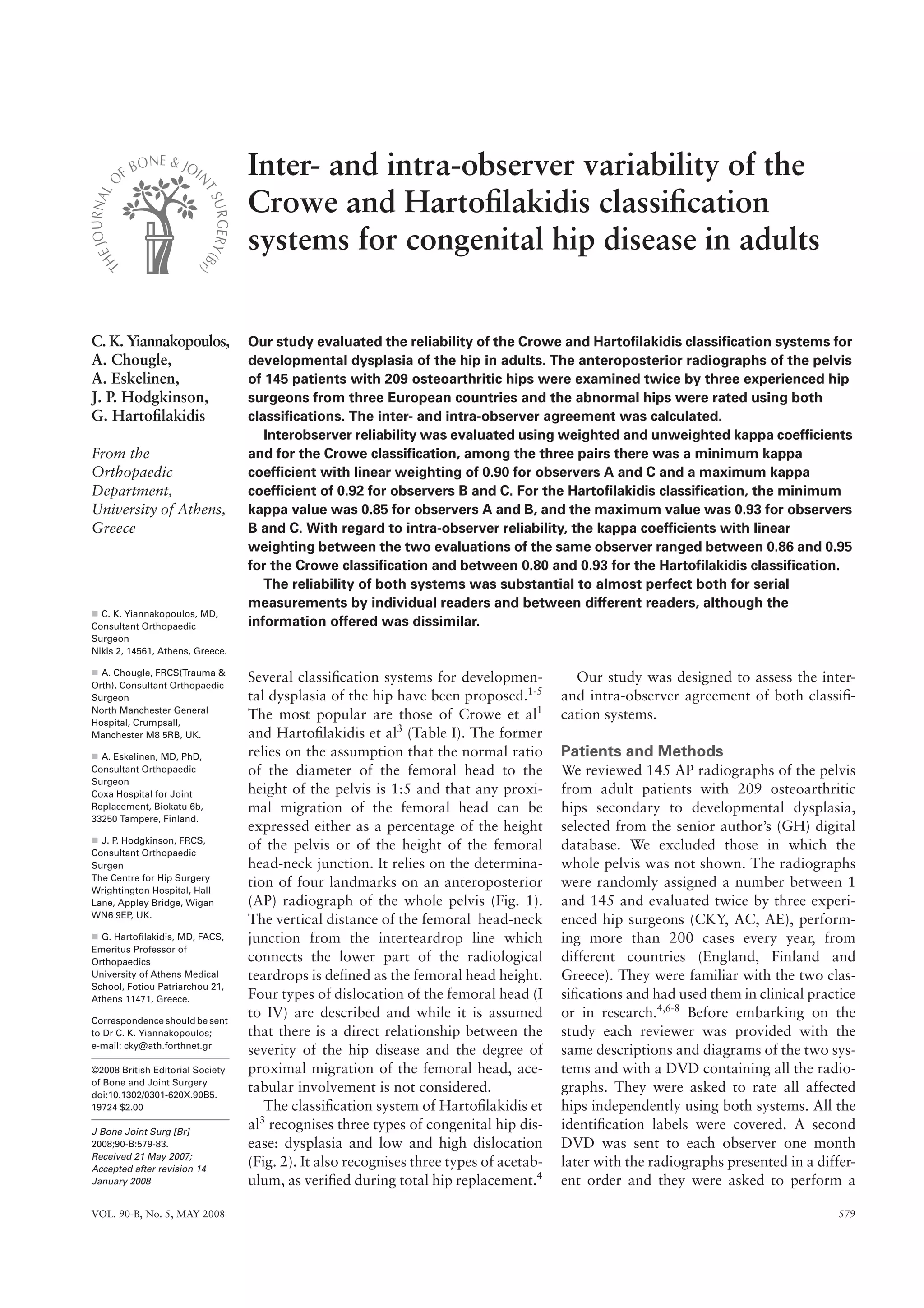 Crowe y hartofilakidis classification ddc in adults | PDF