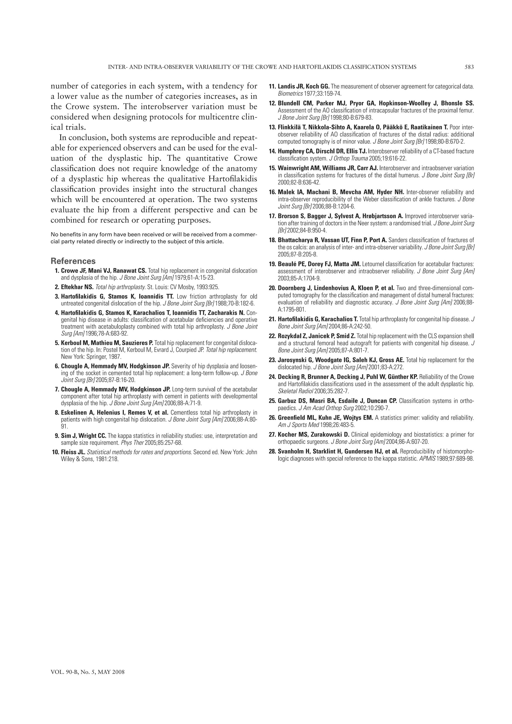 Crowe y hartofilakidis classification ddc in adults | PDF