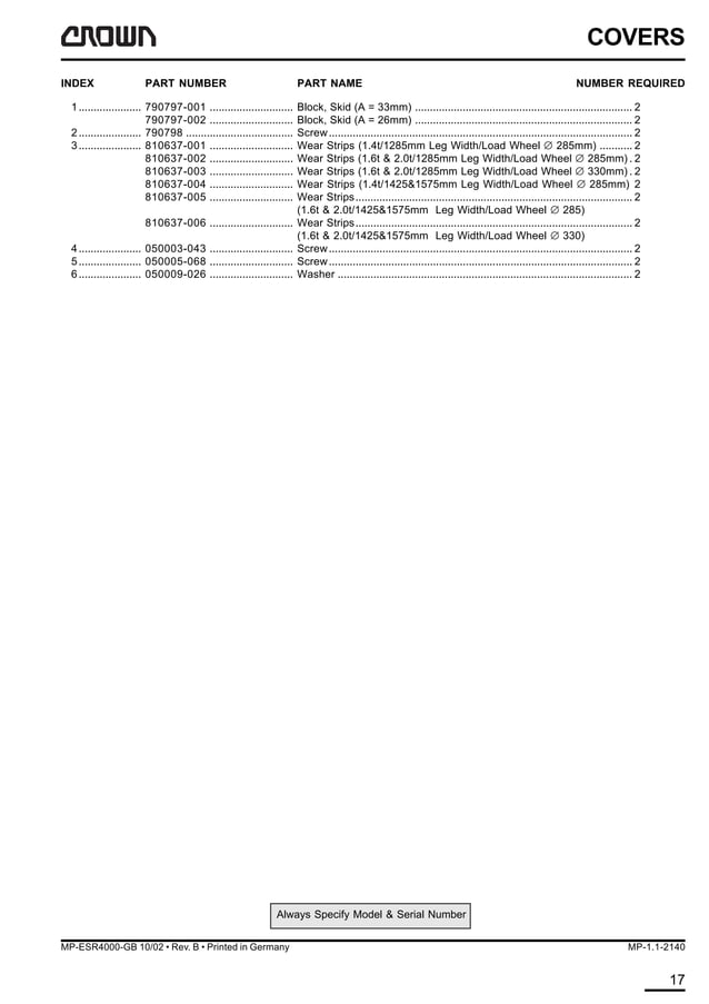 Crown esr4000 series forklift parts catalogue manual | PDF | Auto Type ...