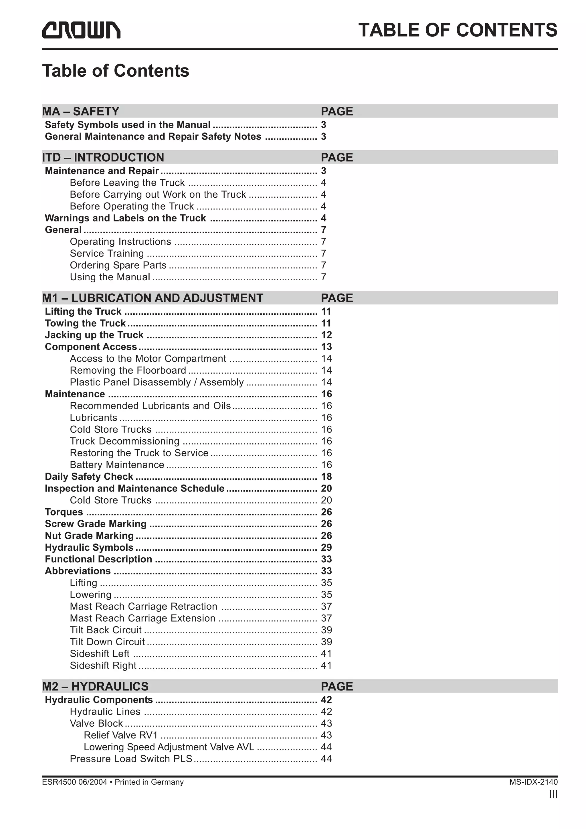 Crown esr4500 series forklift service repair manual | PDF