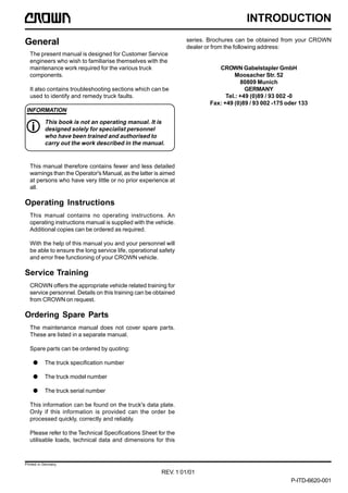 Crown gpc2000 series lift truck parts catalogue manual | PDF
