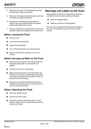 Crown gpc2040 lift truck service repair manual | PDF