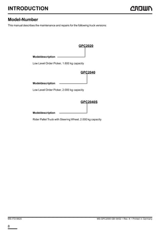 Crown gpc2040 s lift truck service repair manual | PDF