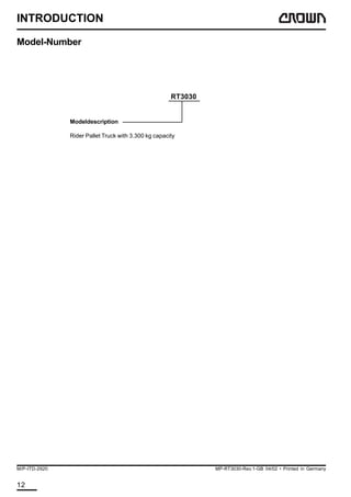 Crown rt3030 series pallet truck parts catalogue manual | PDF