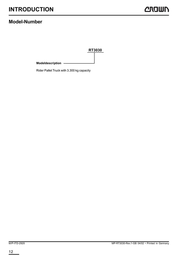 Crown rt3030 series pallet truck parts catalogue manual | PDF