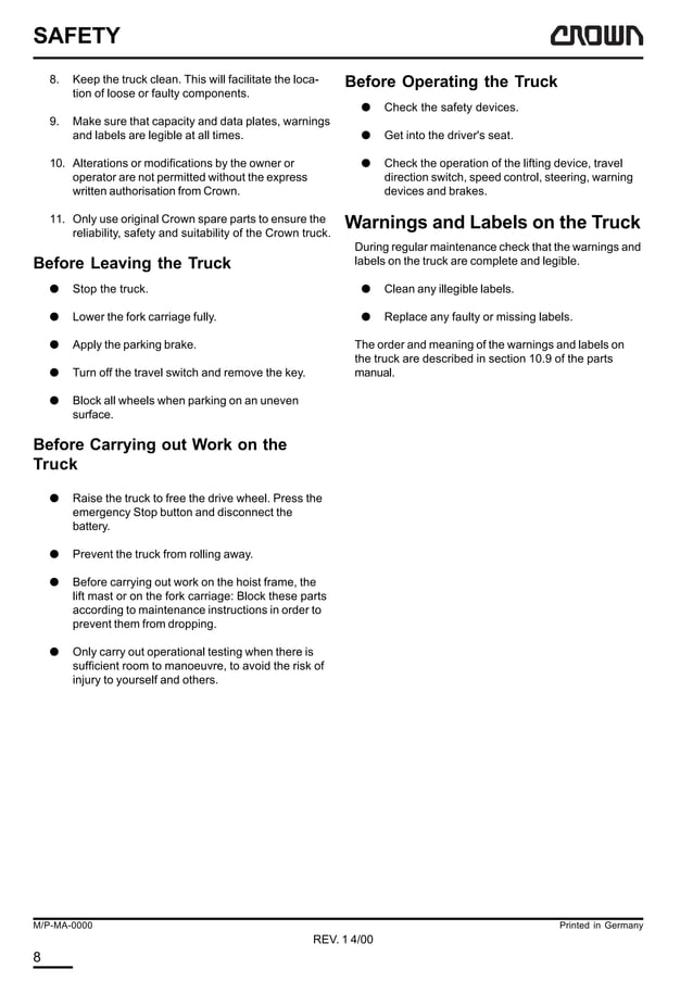 Crown rt3030 series pallet truck parts catalogue manual | PDF