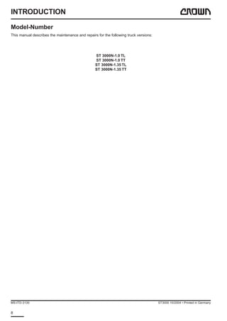 Crown st3000 series forklift service repair manual | PDF