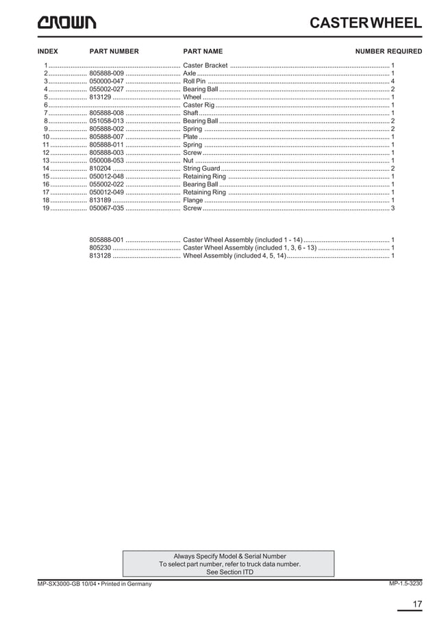 Crown sx3000 series forklift parts catalogue manual | PDF