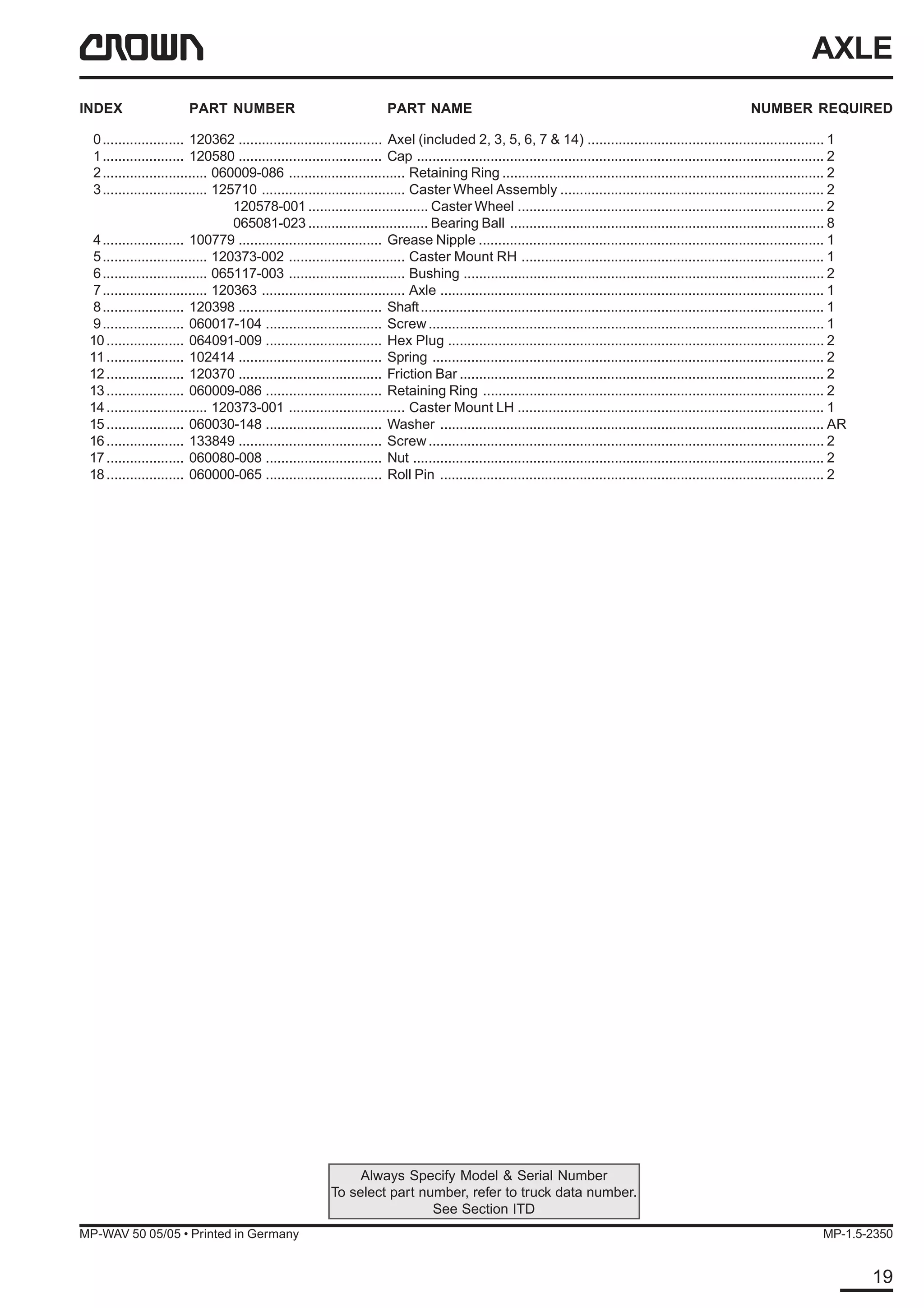 Crown wav50 work assit vehicle parts catalogue manual | PDF