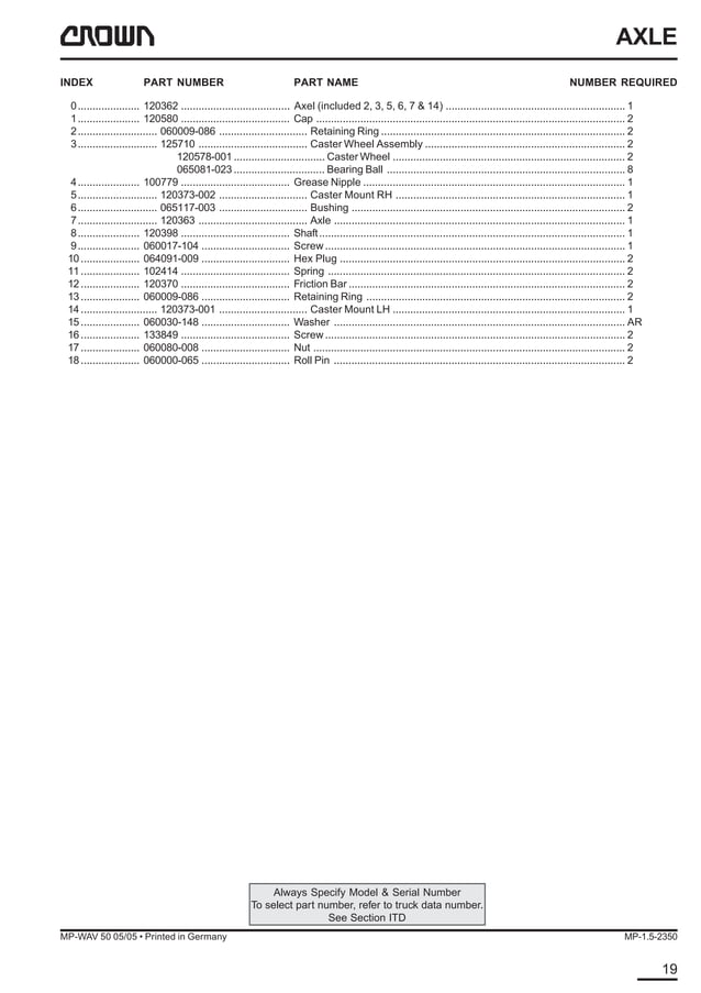 Crown wav50 work assit vehicle parts catalogue manual | PDF