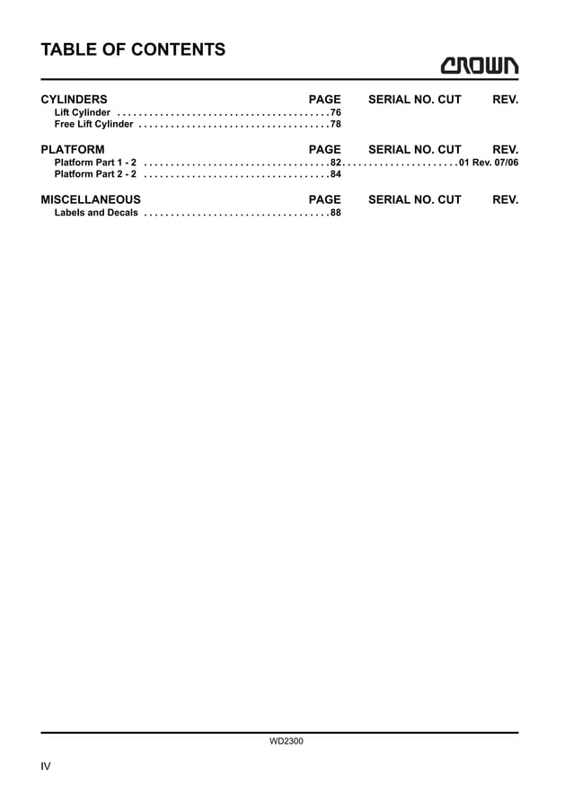 Crown wd2300 series walkie reach stacker parts catalogue manual | PDF