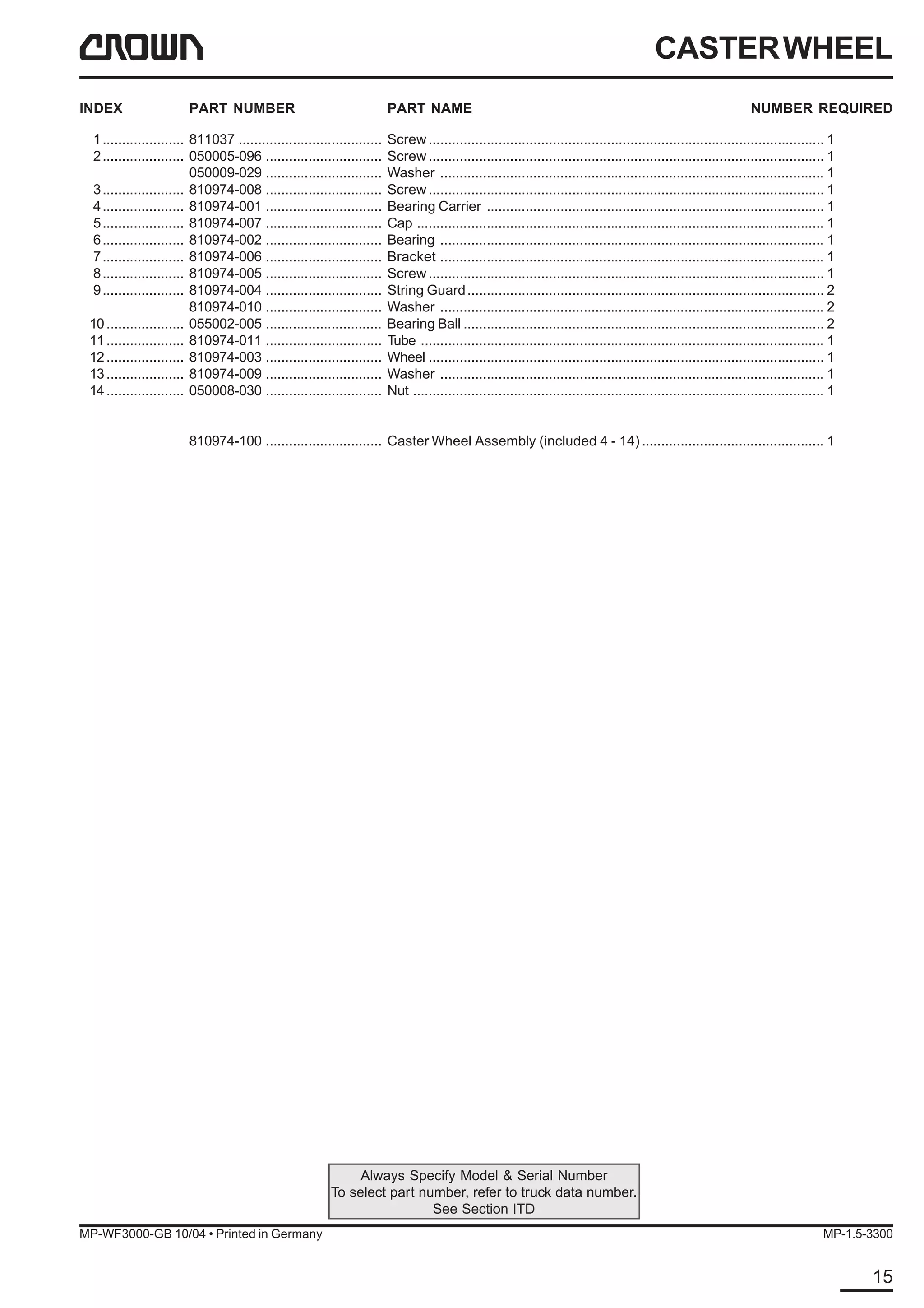 Crown wf3000 series forklift parts catalogue manual | PDF