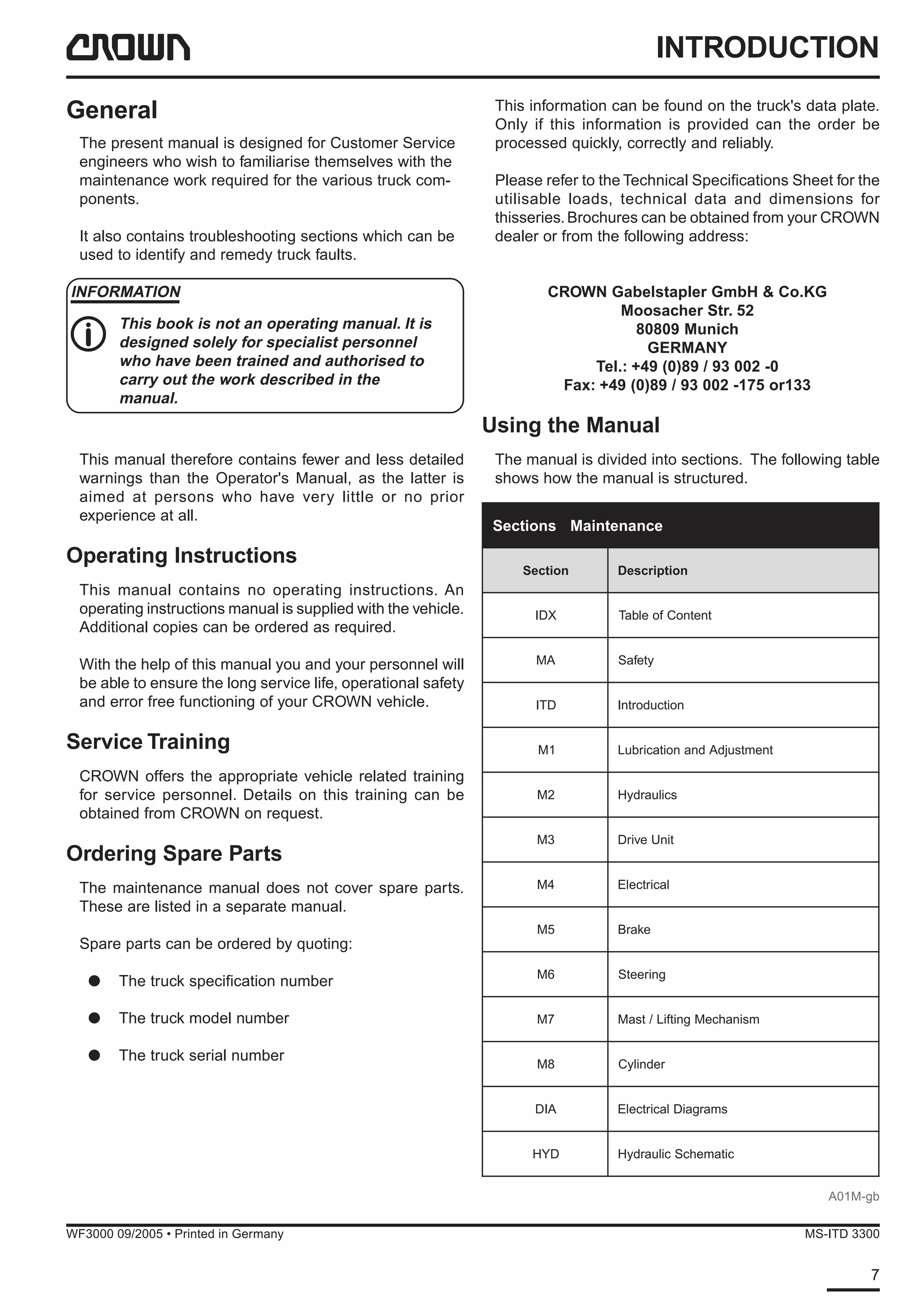 Crown wf3000 series forklift service repair manual | PDF