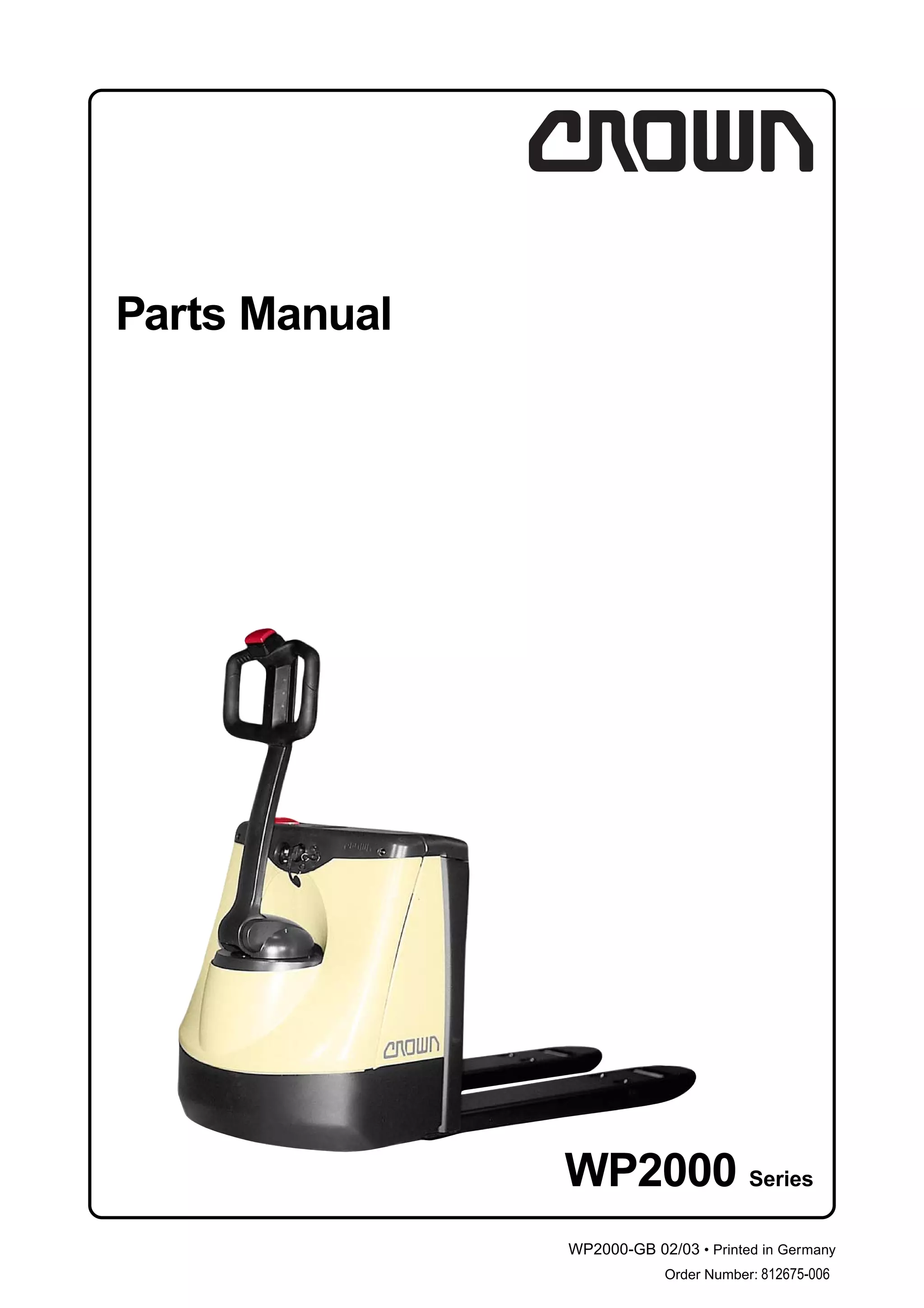 Crown wp2000 series pallet truck parts catalogue manual | PDF