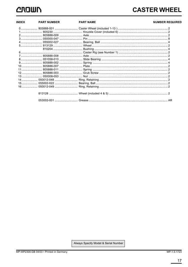 Crown wp2300 series pallet truck parts catalogue manual | PDF